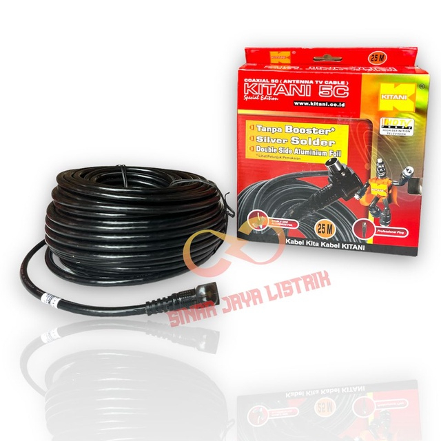 Jual Kitani kabel antena TV Coaxial 5C-2V + Jack Plug Tekuk 25 meter | Shopee Indonesia