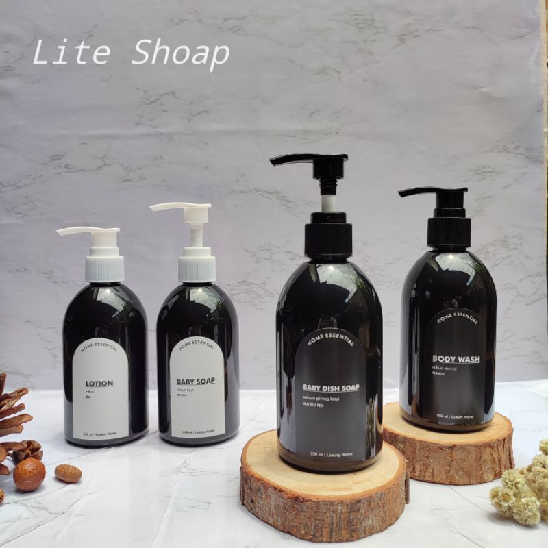 Jual Botol Sabun Cair Aesthetic 250ML OVAL Hitam LABEL WATERPROOF TUTUP ...