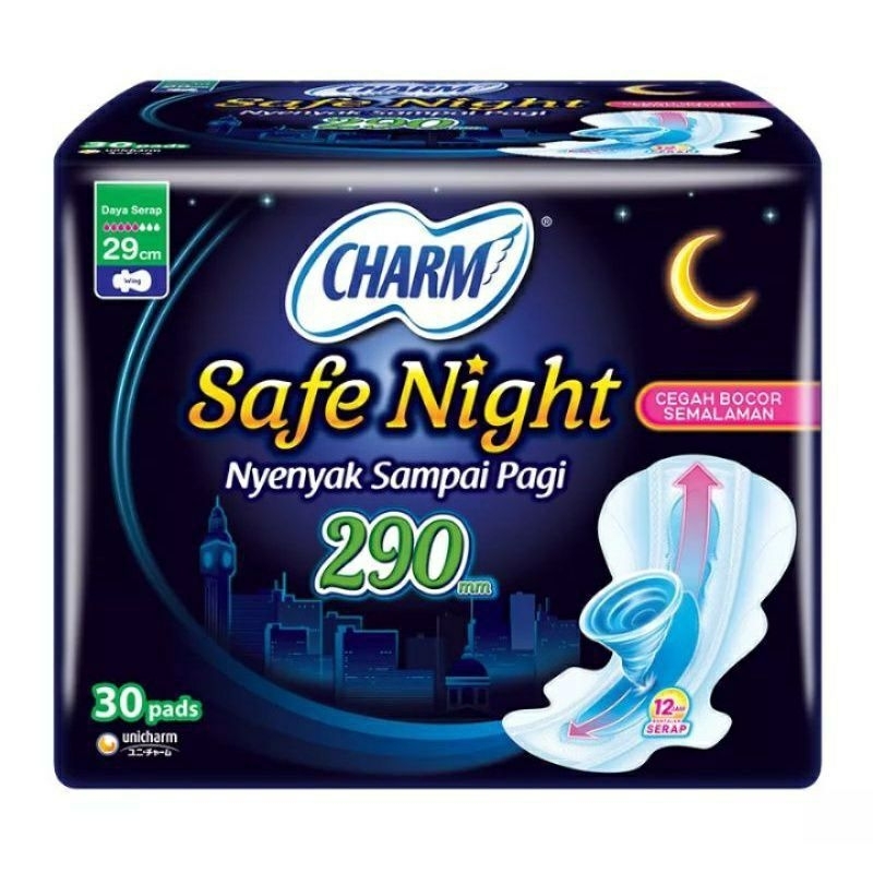 Jual Charm Pembalut Safe Night 29cm 30pads | Shopee Indonesia