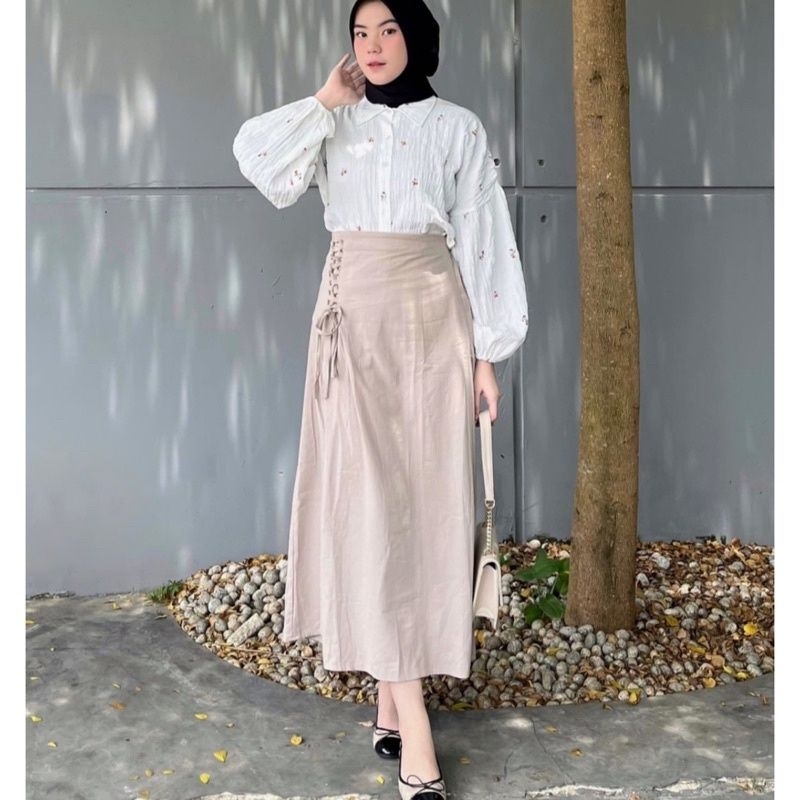 Jual Aleena skirt / rok aesthetic Korean style / rok tali linen ...