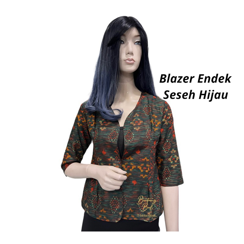 Jual Blazer Endek Bali Katun Wanita Lengan 3/4 Motif Seseh Gerimis ...