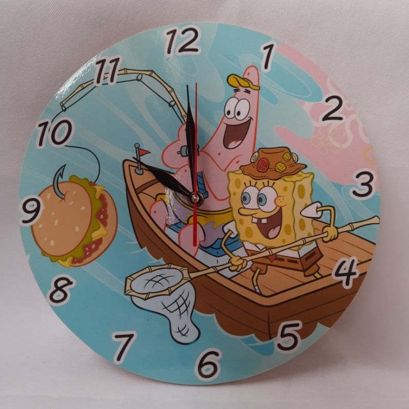 Jual Jam dinding kayu karakter anak kartun animasi SpongeBob | Shopee ...