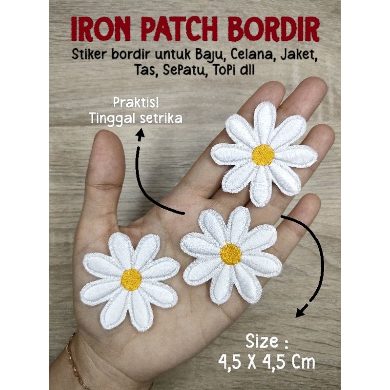 Jual ( TINGGAL SETRIKA & BISA DI JAHIT ) Iron Patch Bordir Bunga Daisy ...