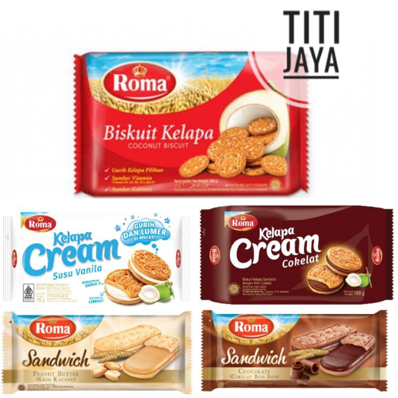 Jual BISKUIT ROMA KELAPA 300GR CREAM VANILLA COKLAT SANDWICH KACANG ...