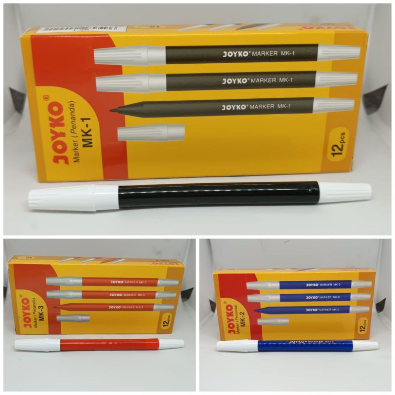 Jual Spidol Marker Penanda Warna Hitam Merah Biru MK 1-3 joyko 1 pak ...