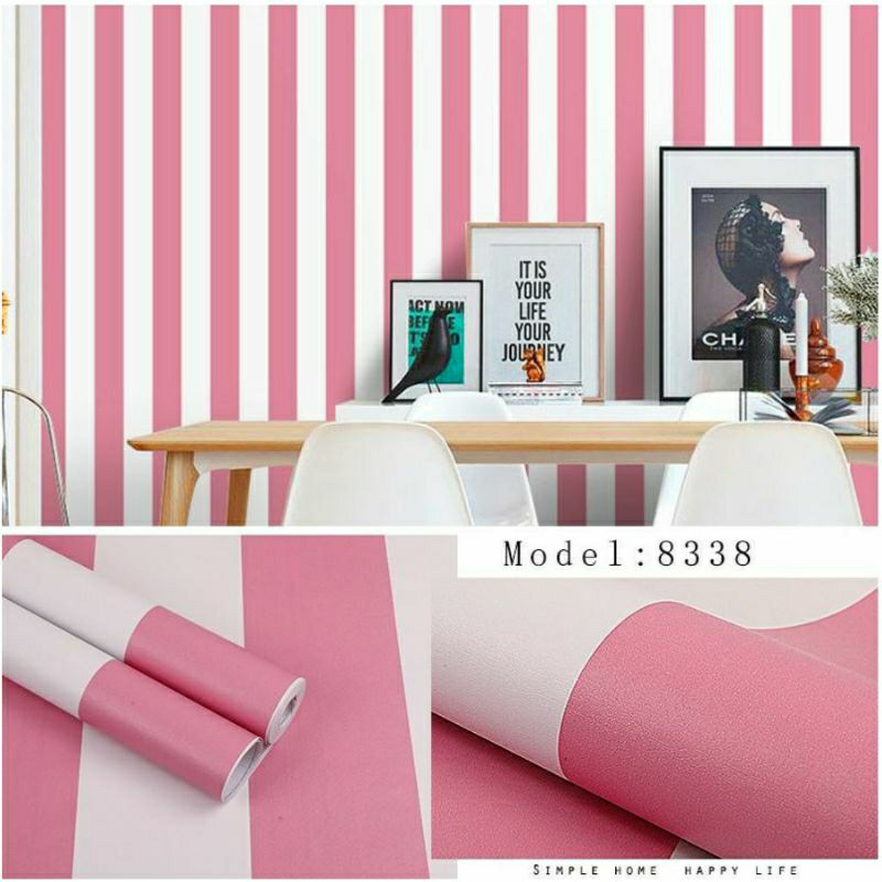 Jual Wallpaper dinding garis pink putih elegan ukuran 10m x 45cm | Shopee Indonesia