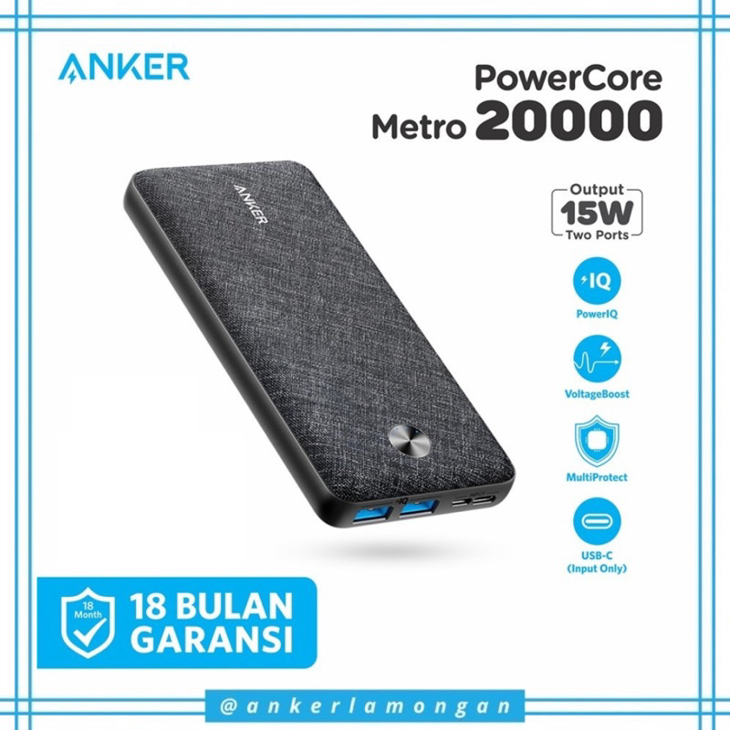 Jual Powerbank Anker PowerCore Metro 20000mAh Dual Output USB-A & Dual ...