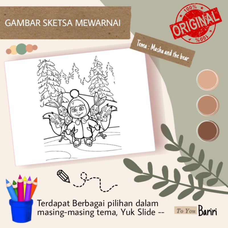 Jual Gambar Sketsa Mewarnai | MASHA & THE BEAR | Sketsa lukis | Sketsa ...