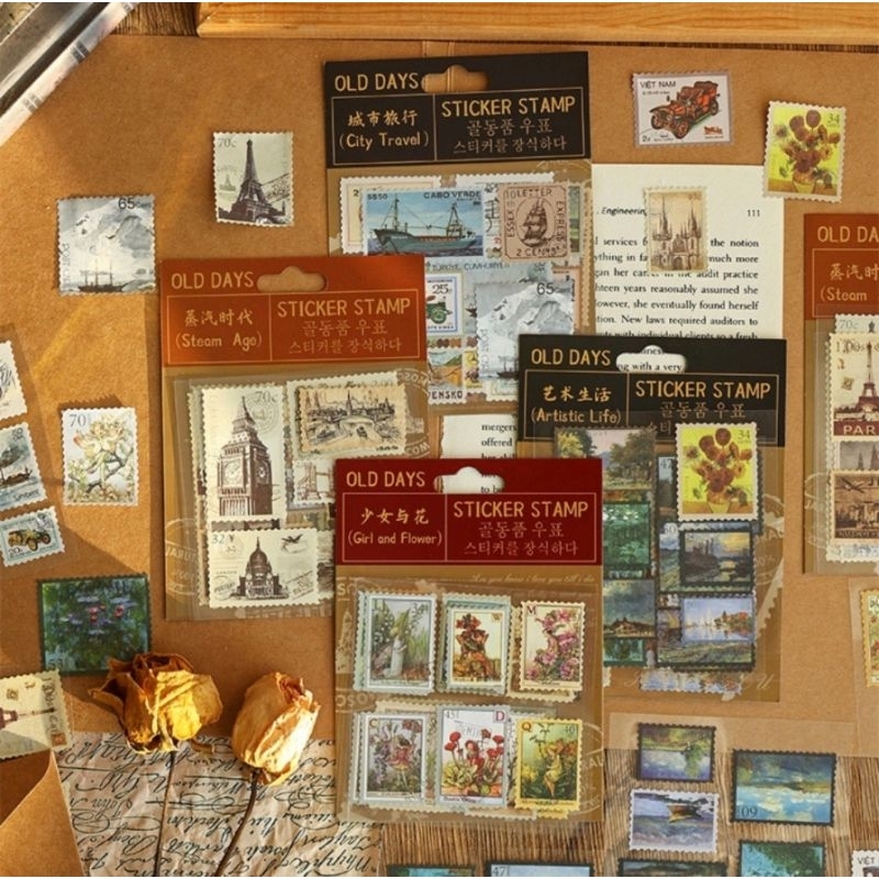 Jual isi 4 sticker stamp retro for journaling | Shopee Indonesia