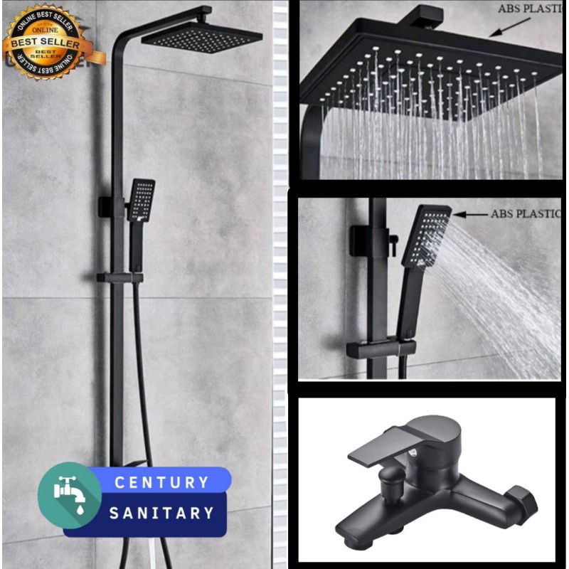Jual shower column air dingin hitam dan stop kran double hitam komplit ...