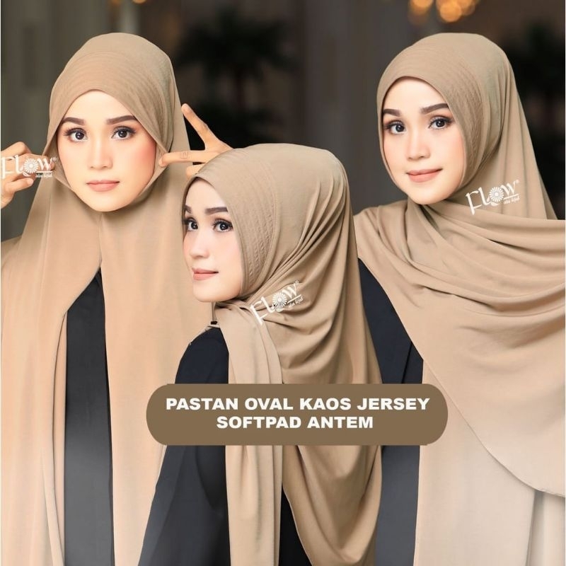 Jual pashmina pastan softpad oval kaos jersey premium ori by flow hijab ...