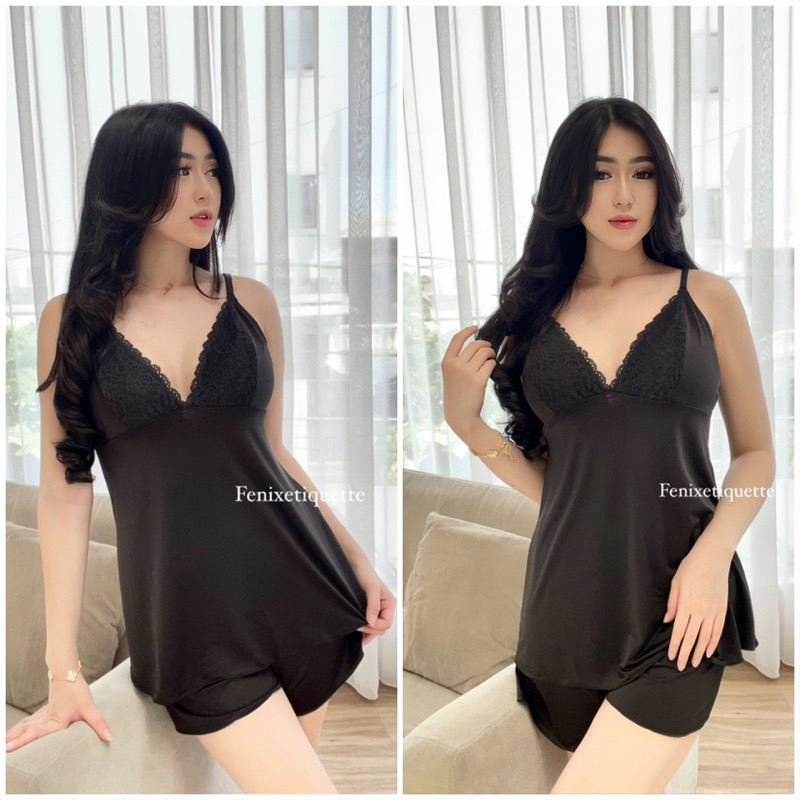 Jual Sleepwear Top + Pants Camila Black / Baju Tidur Set Wanita / Lingerie Wanita | Shopee Indonesia
