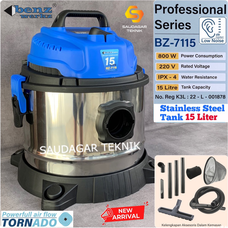 Jual Vacuum Cleaner 15 Liter Benz Tangki Stainless Steel Wet Dry Vacum ...