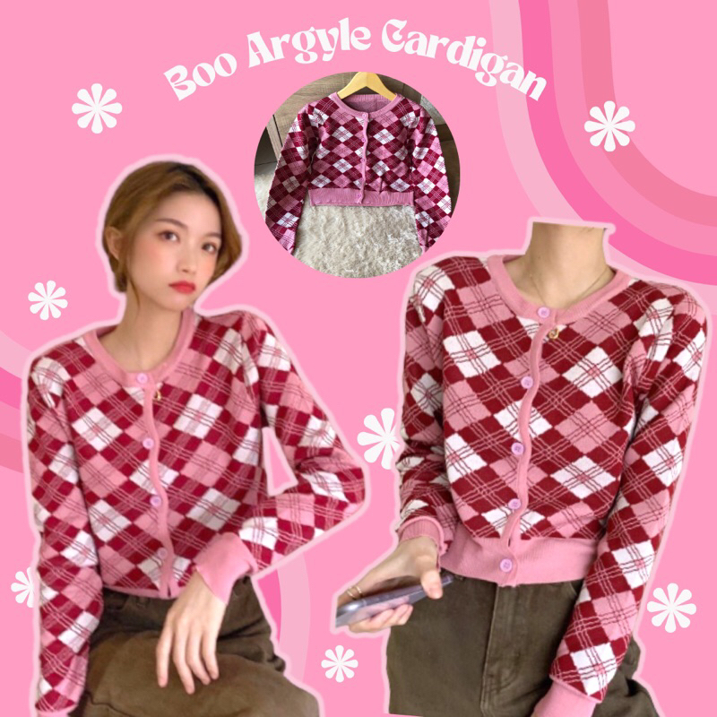 Jual SALE 3.3 Boo Argyle Cardigan / cardigan rajut retro Korea lengan ...