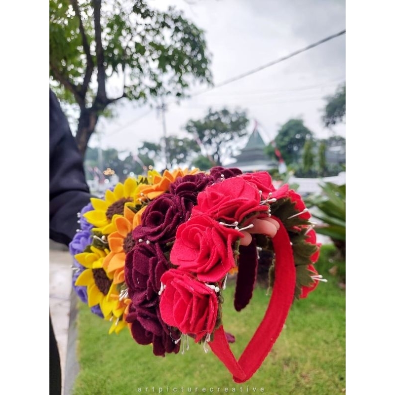 Jual bandana cantik anti patah/bando/bandana bunga mawar/bandana bunga ...