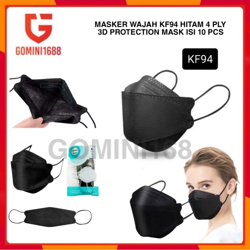 Jual Masker KF94 3Ply Hitam Mask Medis Masker Wajah Polos Muka 1 Pack ...