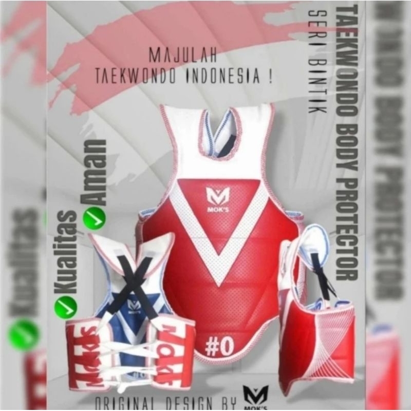 Jual body protector Taekwondo MOK'S pelindung badan. hugo moks bahan Oscar 2 sisi | Shopee Indonesia
