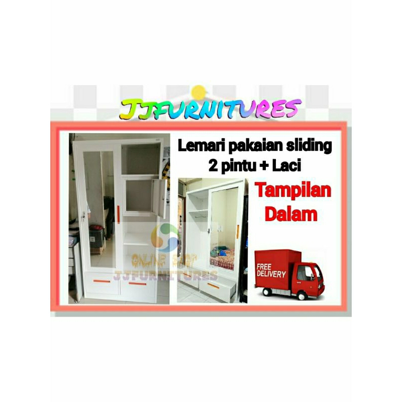 Jual Lemari pakaian besi 2 pintu Sliding + Laci impor Murah | Shopee ...