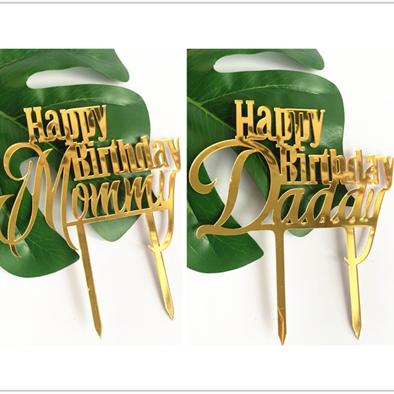 Jual Topper Acrylic HBD Mommy & Daddy Gold 2 Tusukan | Shopee Indonesia