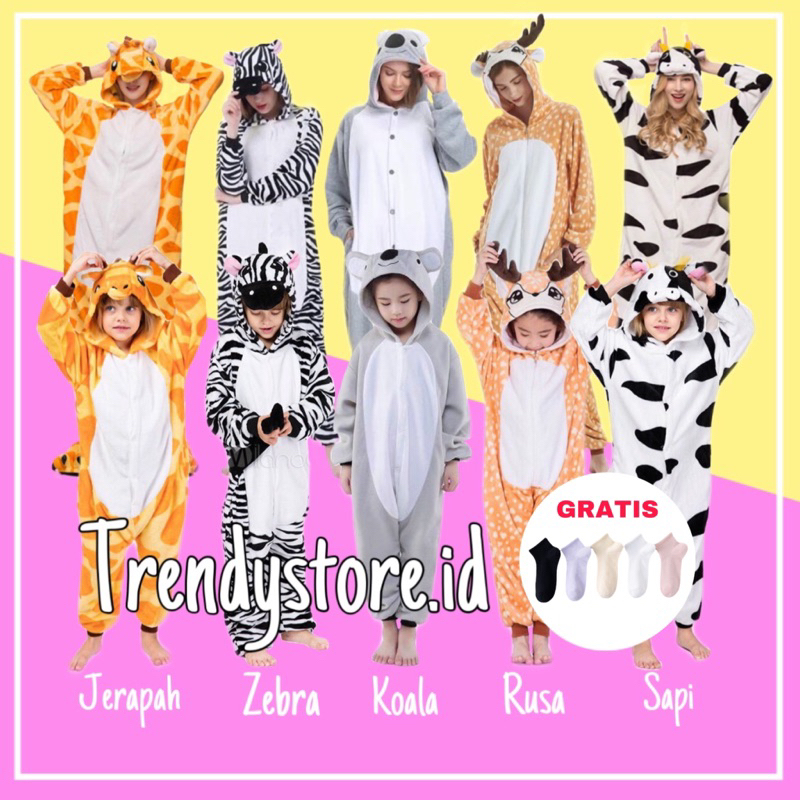 Jual COD ONESIE KOSTUM JERAPAH ZEBRA KOALA SAPI RUSA HEWAN COSPLAY ...