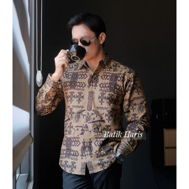 Jual BATIK HARIS kemeja batik pria premium MOTIF GANDARI lengan panjang bahan katun primis halus ...