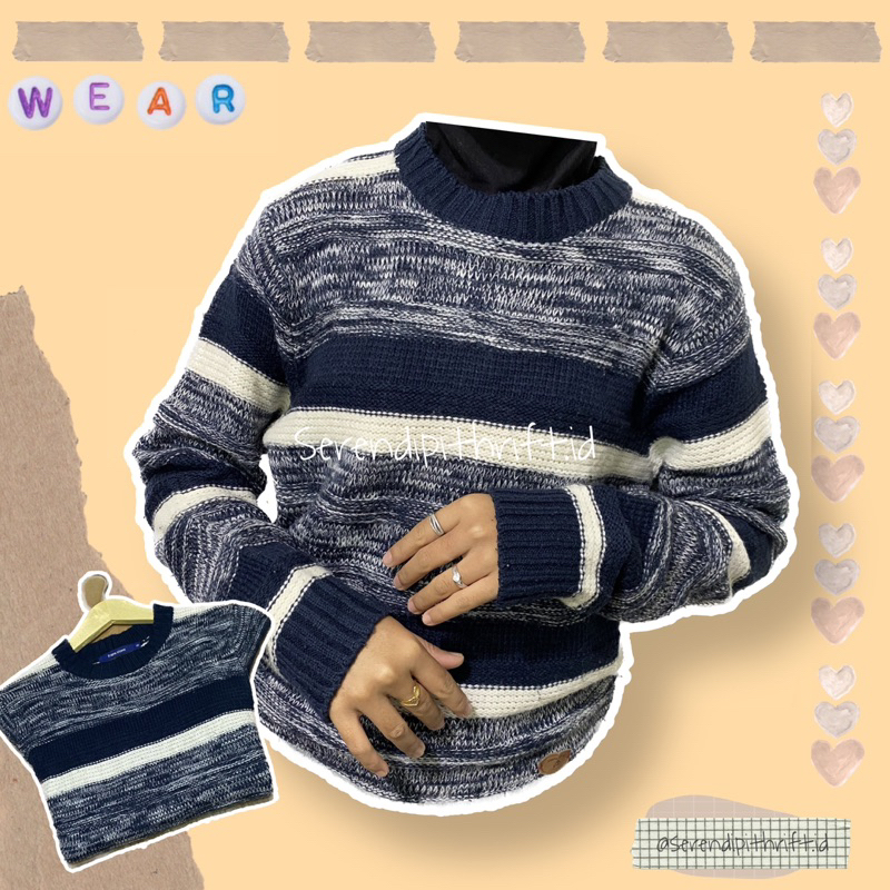 Jual BLUE TRIPLE STRIP (SWEATER RAJUT) | Shopee Indonesia