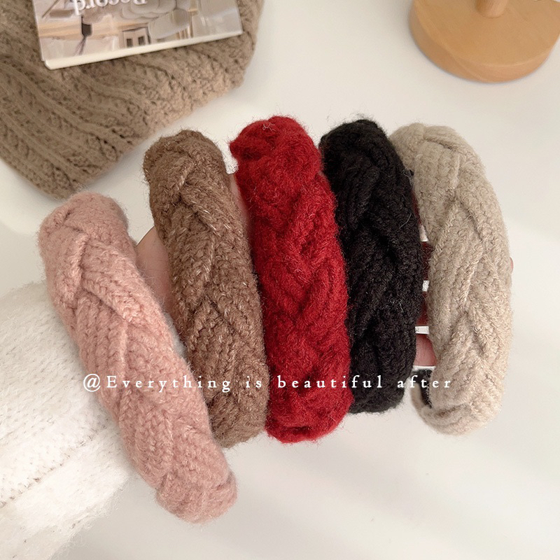 Jual walnuthome - URU French Aesthetic Wool Yarn Twist Hairband Braid ...