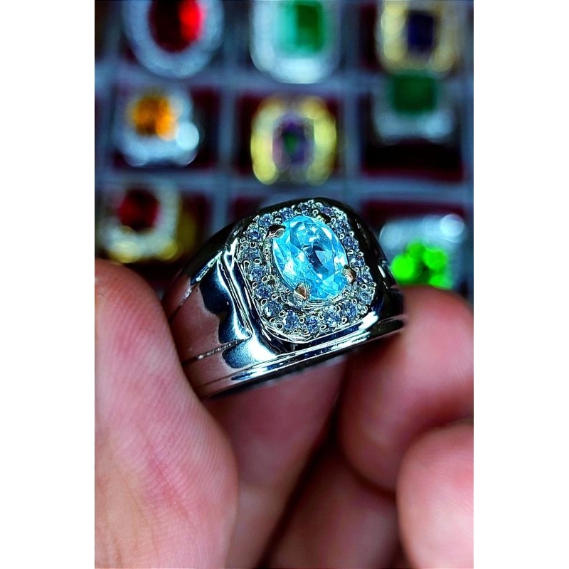 Jual (BEST SALE COD) CINCIN BATU BLUE TOPAZ NATURAL ASLI SWISS COLOR ...