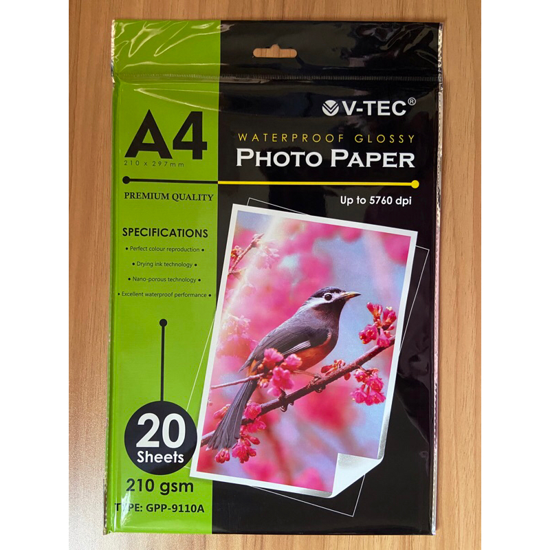 Jual KERTAS GLOSSY PHOTO PAPER V-TEC WATERPROOF 210 gsm UKURAN A4 ...