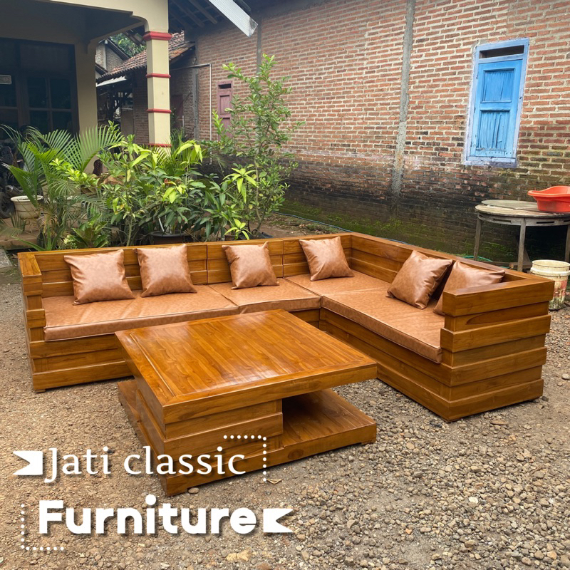 Jual ( KURSI SUDUT BOX ) kursi tamu minimalis, kayu jati | Shopee Indonesia