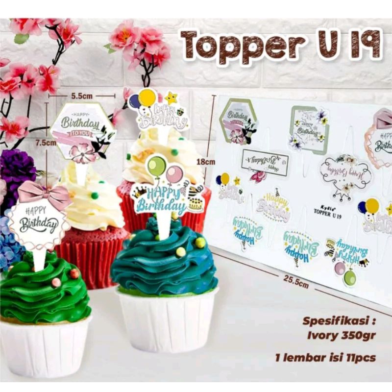Jual 11pcs topper happy birthday topper cupcake topper ulang tahun cup ...
