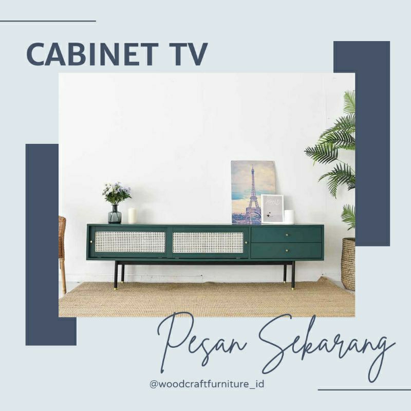 Jual meja cabinet tv minimalis / credenza minimalis rotan / meja tv ...
