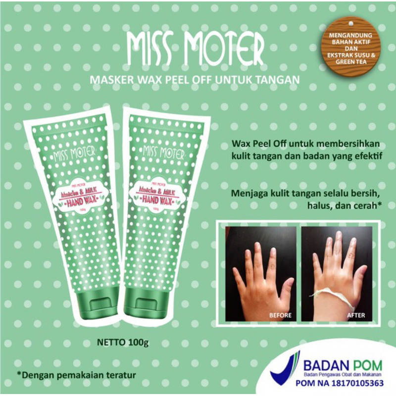 Jual Miss Moter Hand Wax Peel Off Matcha Milk Hand & Body Wax 100gr ...