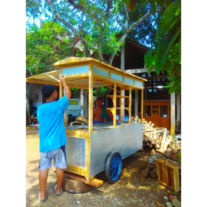 Jual gerobak dorong jualan roti bakar roda 3/ gerobak dorong kayu jati ...