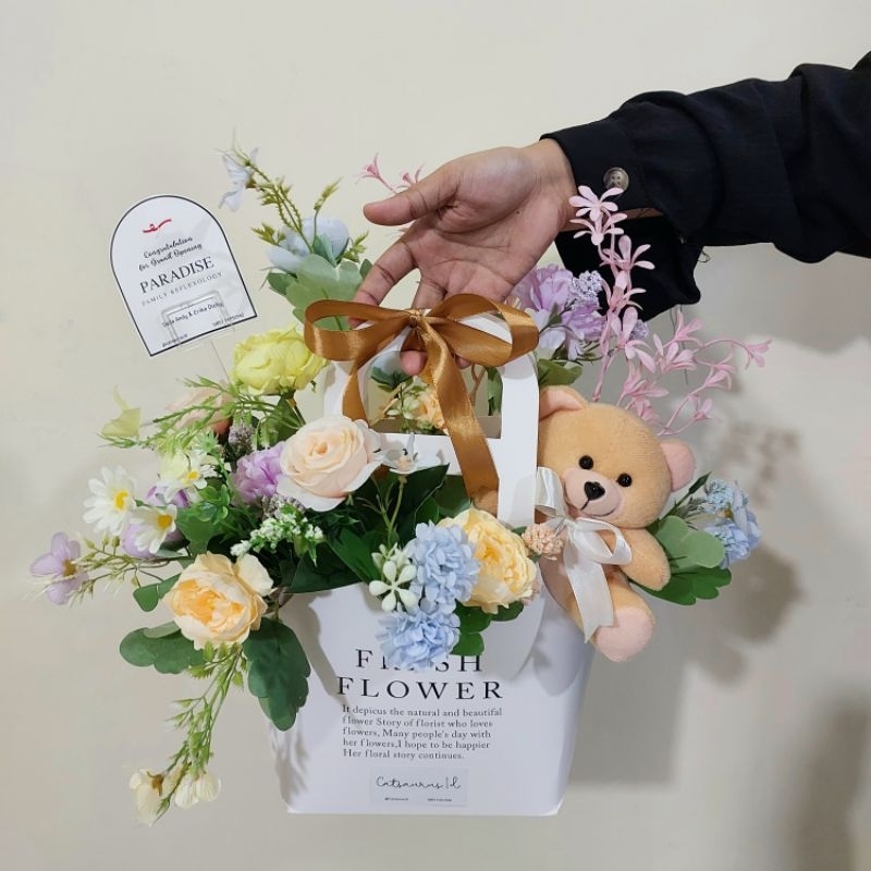 Jual Catsaurus Buket Bunga Artificial Korean Paper Bag Hadiah Anniversary/Grand Opening/Wisuda ...