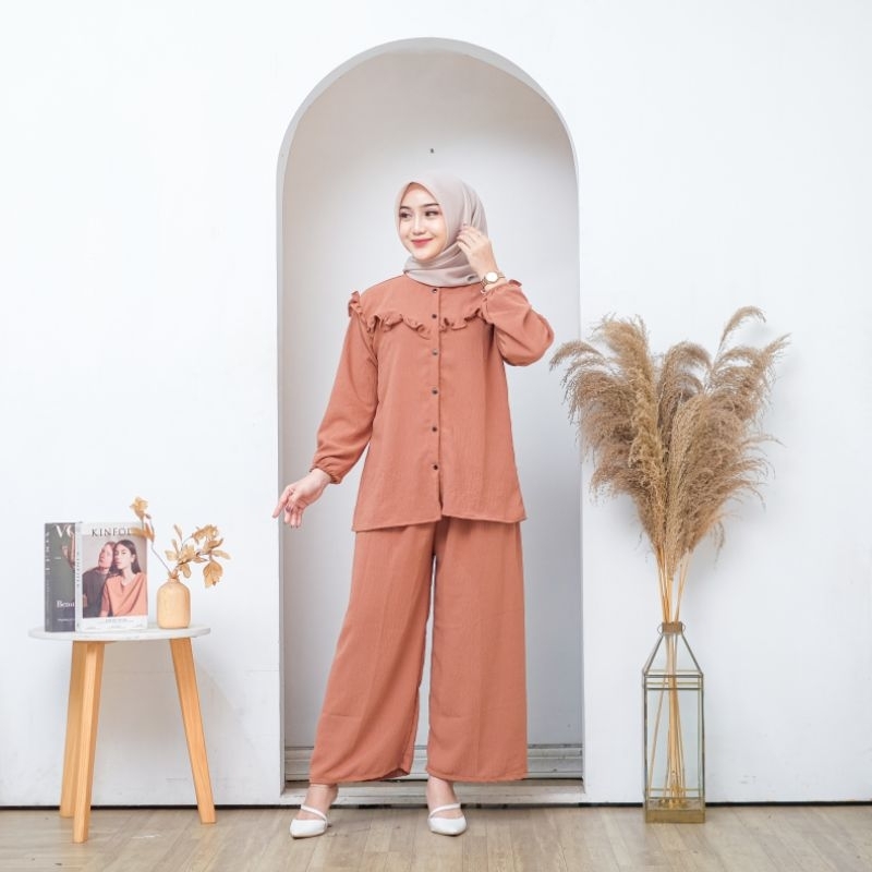 Jual One Set Milly Cringkle Airflow Premium Baju Setelan Wanita Polos | Shopee Indonesia