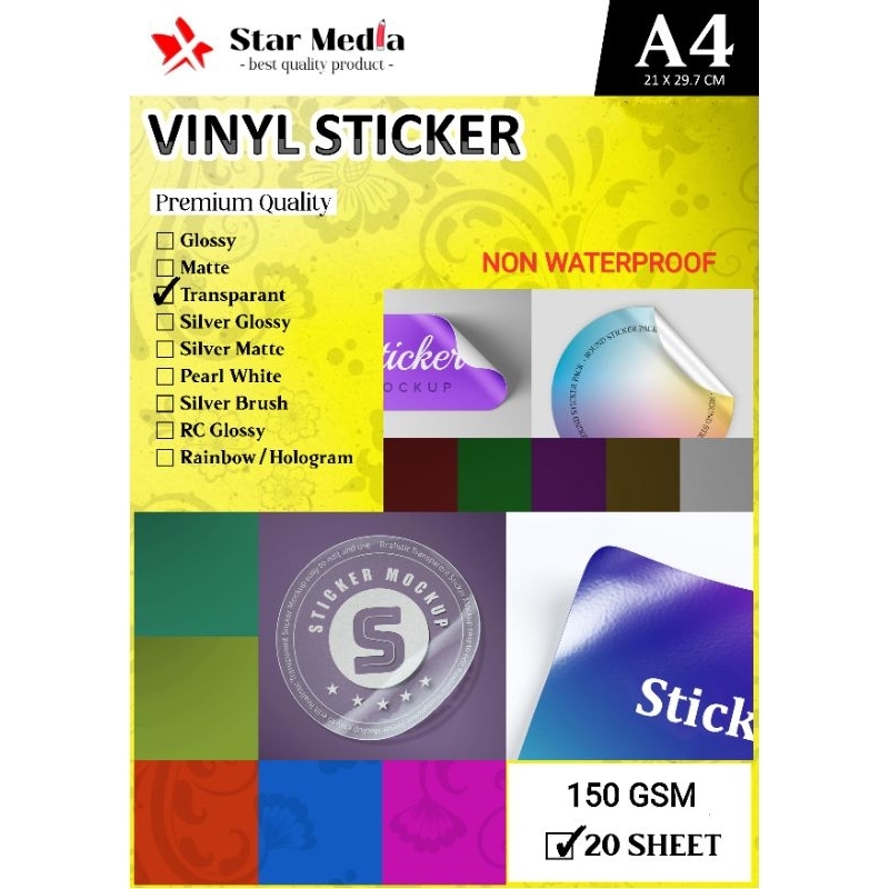 Jual Star Kertas Sticker Vinyl Transparan 150 GSM isi 20 lembar A4 ...