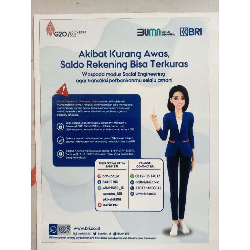 Jual STIKER VINYL POSTER PERINGATAN BRI 1, UKURAN : 40 x 60 CM, 1 ...
