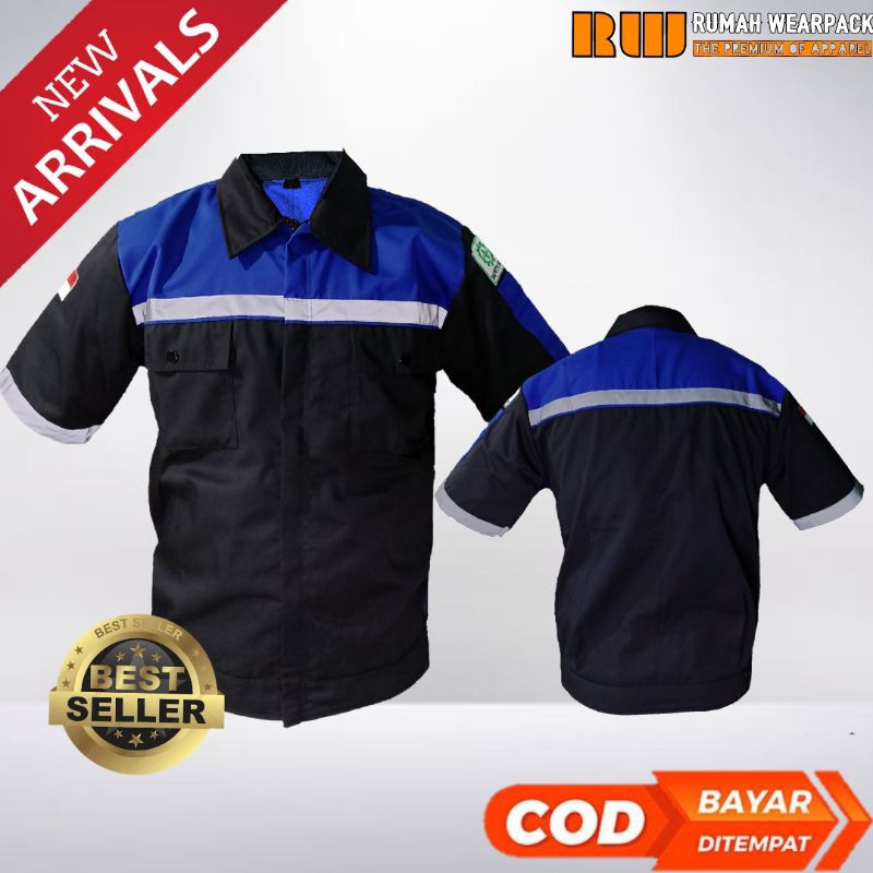 Jual Wearpack Kerja/ Baju Proyek Lengan Pendek Warna Hitam Kombinasi ...