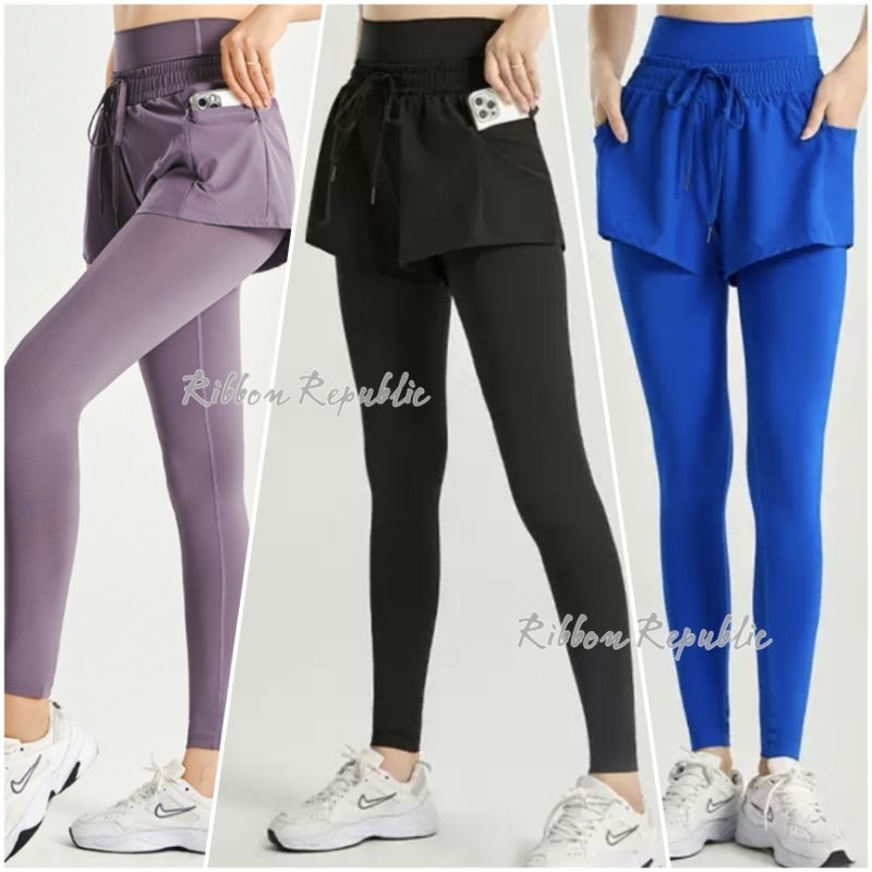 Jual Celana Olahraga High Waist Set 2 in 1 Wanita Ada Size Reguler dan ...