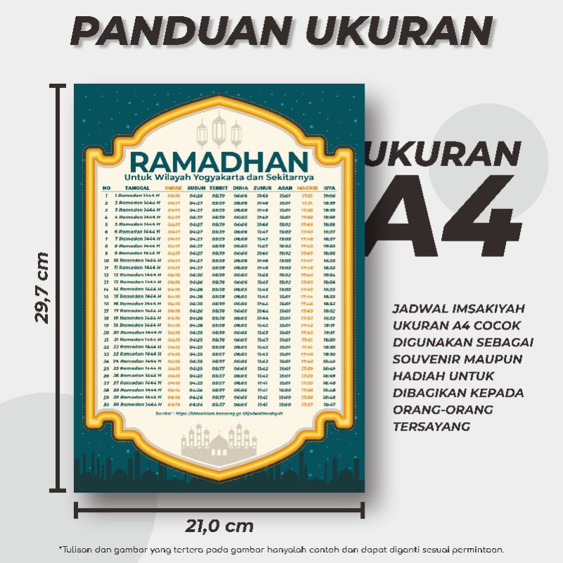 Jual Cetak Jadwal Imsakiyah Ramadhan 2023 Satuan Ukuran A5/A4/A3+ Untuk Seluruh Wilayah ...