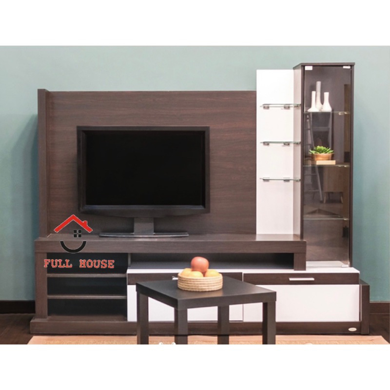 Jual rak tv penyekat ruangan wall unit kabinet tv dengan lemari kaca 2 ...