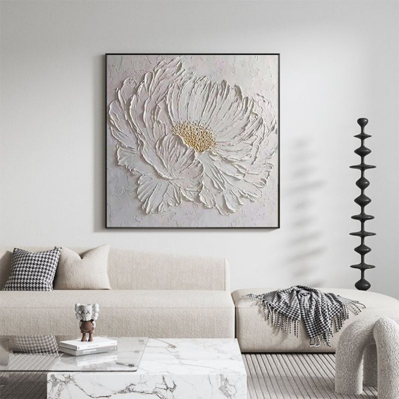 Jual Lukisan abstrak modern tekstur bunga 100x100 cm frame pajangan ...
