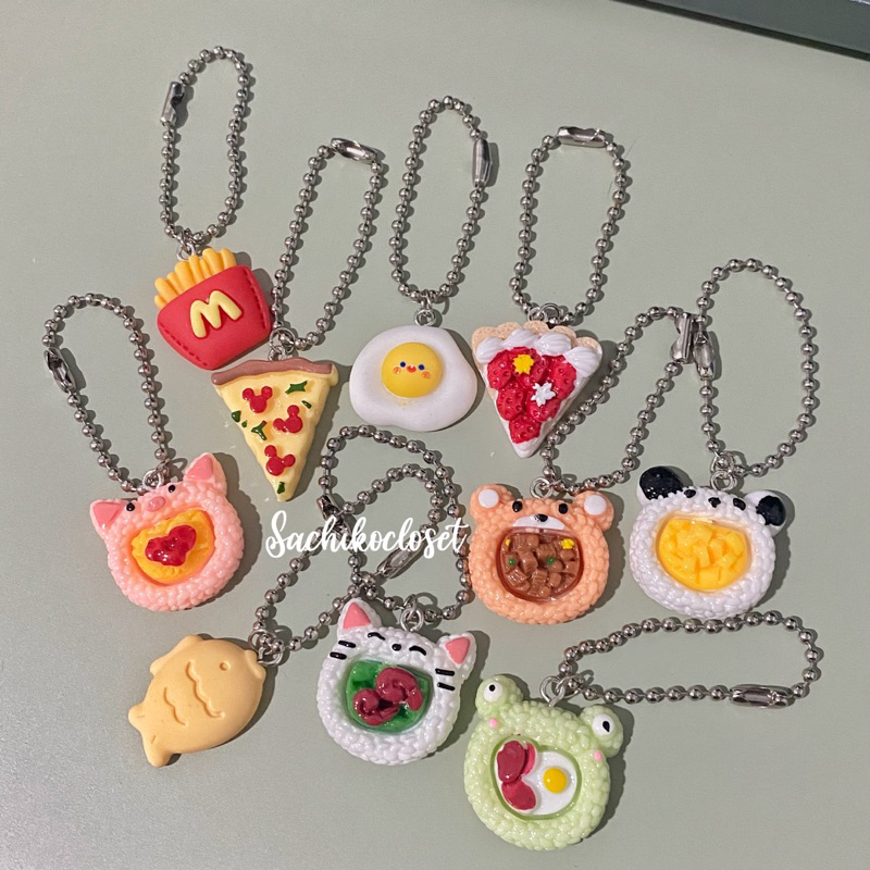 Jual clay keychain gantungan kunci lucu murah bento pizza dessert bear ...