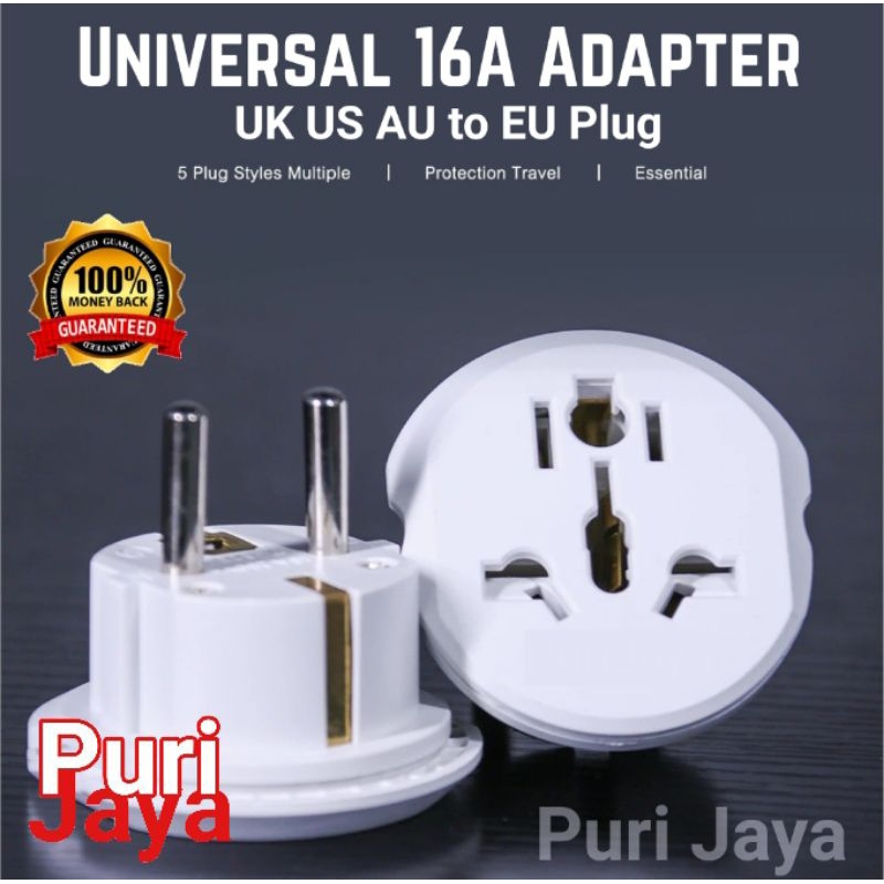 Jual Travel Adapter US UK AU China to EU Indonesia Plug 16A Converter ...
