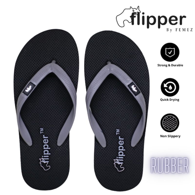 Jual ORIGINAL Sandal Jepit Japit Pria FLIPPER by FEMEZ Hitam Abu Black ...