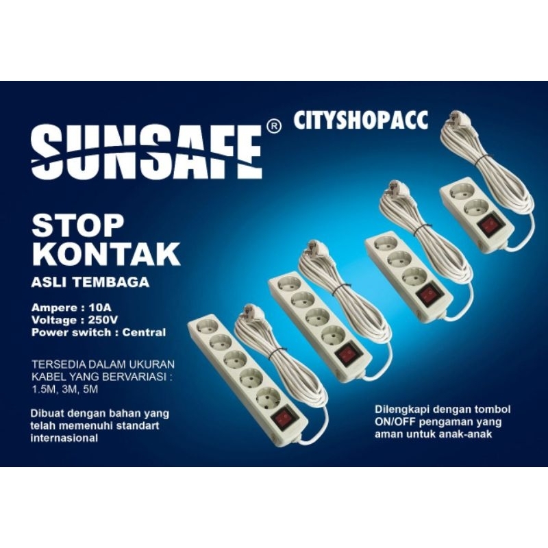 Jual Stop kontak kabel SUNSAFE Panjang 1,5M 3M 5M Stop Kontak Sunsafe 1,5 Meter 3 Meter 5 Meter ...