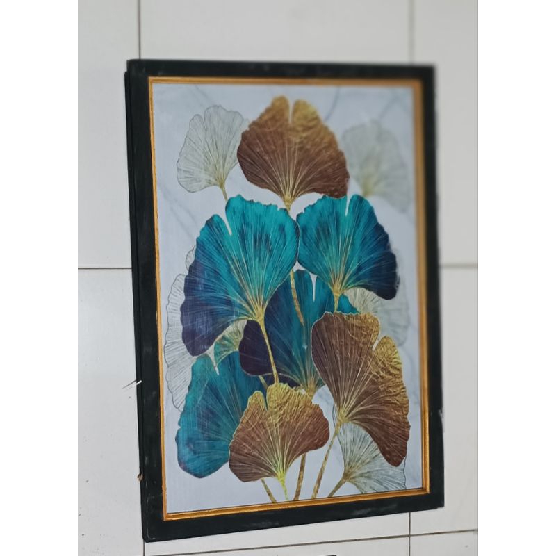 Jual hiasan dinding lukisan cetak daun berwarna plus bingkai real pict ...