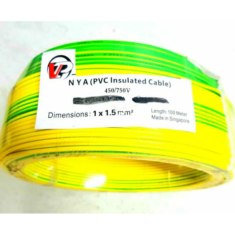 Jual kabel listrik NYA 1.5mm kabel tunggal hijau/kuning 100meter Kabel ...
