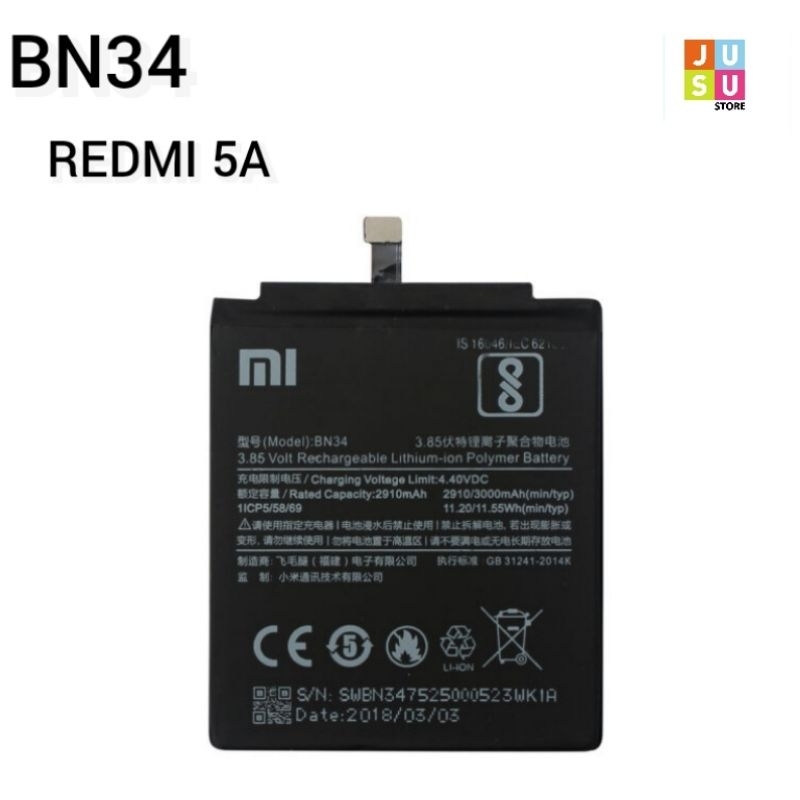 Jual Battery Xiaomi Redmi 5A (BN34) (Batt Baterai) | Shopee Indonesia